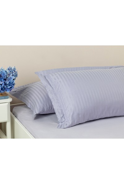 English Home Crystal Ipeksi Twill 2'li Kulaklı Yastık Kılıfı 50 x 70 cm. Mavi