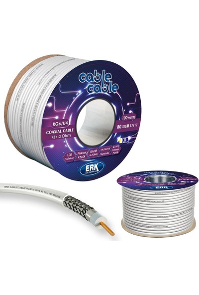 Cable Cable Anten Kablosu Rg6/u4 1.02MM 80TEL 100MT Erk Yerli Cable Cable Anten Kablosu Rg6/u4 1.02MM 80TEL 100MT Erk Yerli