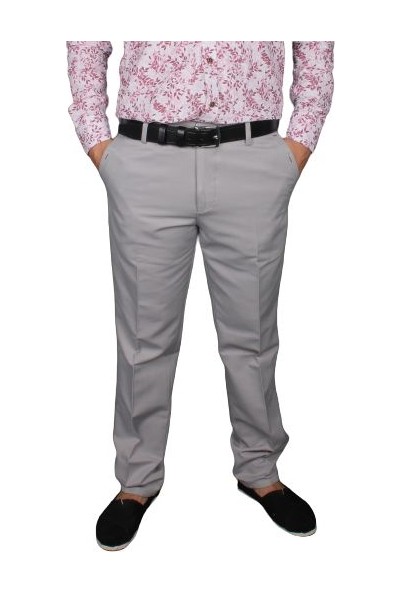 Nacar Çarşı Erkek Klasik Rahat Kalıp Gri Keten Pantolon