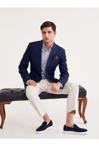 Bisse Kaz Ayağı Desenli Keten Ceket