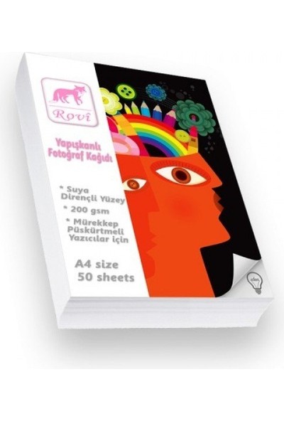 Rovi Fine-Art Yapışkanlı Fotoğraf Kağıdı - 200GSM - - A4 50 Yaprak