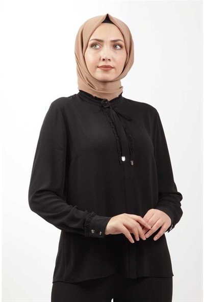 Kemal Aydın Firfirli, Yakasi Bağcikli Tesettürlü Bluz - Siya 52 Kemal Aydın Firfirli, Yakasi Bağcikli Tesettürlü Bluz - Siya 52