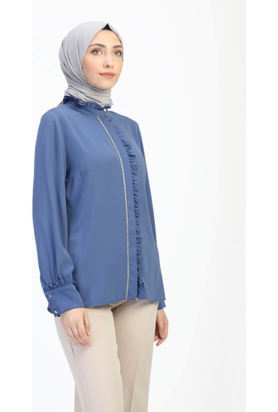 Kemal Aydın Firfirli, Taşli Tesettür Bluz - Indigo 42 Kemal Aydın Firfirli, Taşli Tesettür Bluz - Indigo 42