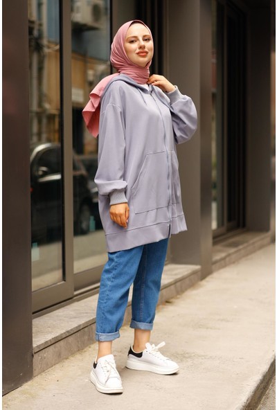 Meqlife Kapüşonlu Kap - Lila