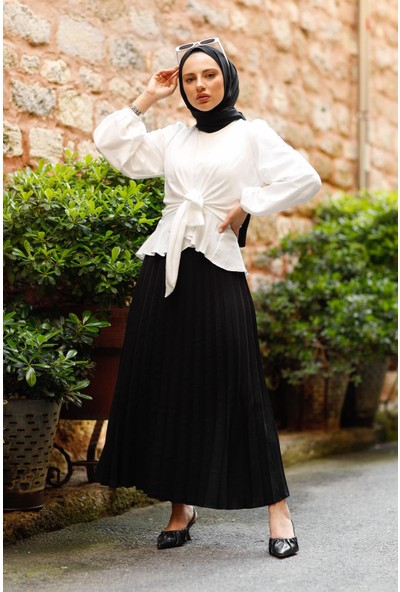 Meqlife Önden Bağlamalı Bluz - Beyaz