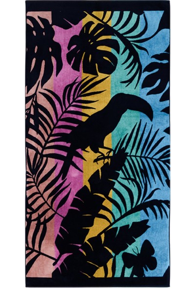 Homelover Plaj Havlusu 86X180 Fuşya - Mavi Palm Jungle %100 Pamuk