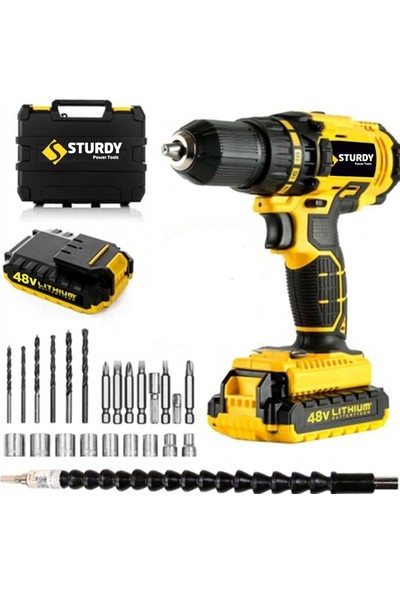Sturdy 48V5AH Sanzumanlı Setlı Darbeli Private Lıon Matkap 23 Parca Setli Sturdy 48V5AH Sanzumanlı Setlı Darbeli Private Lıon Matkap 23 Parca Setli