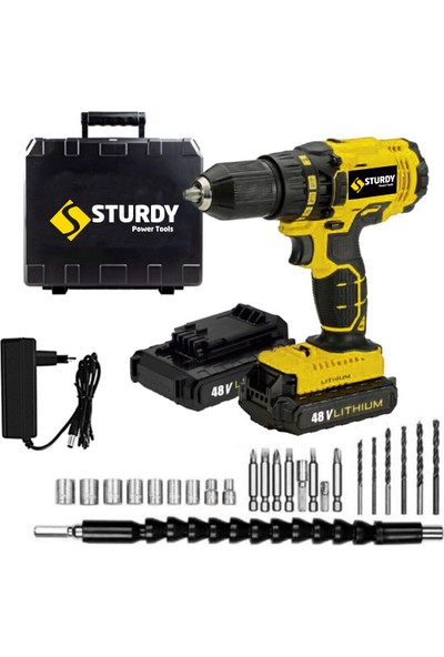 Sturdy 48V5AH Sanzumanlı Setlı Darbeli Flovving Lıon Matkap 23 Parca Setli