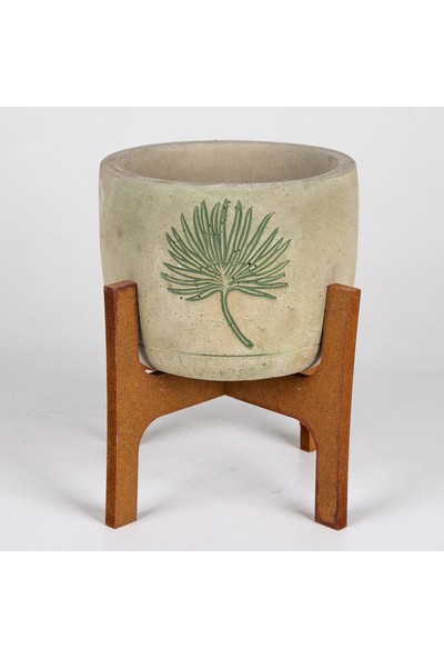 Veramaya Stand Ayaklı Yaprak Figürlü Gri Beton Saksı 14X20 cm