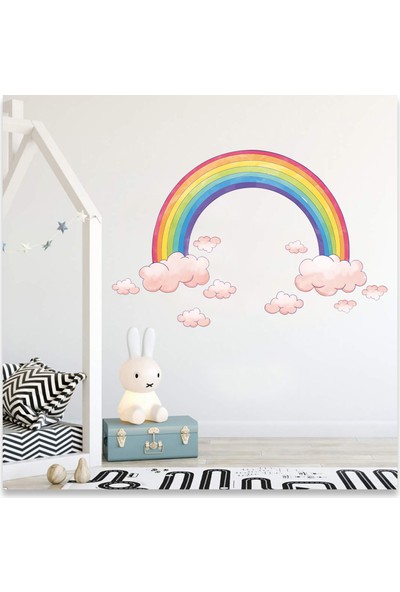 Sticker Sepetim Sulu Boya Gökkuşağı ve Pembe Bulutlar Çocuk Odası Duvar Sticker Sticker Sepetim Sulu Boya Gökkuşağı ve Pembe Bulutlar Çocuk Odası Duvar Sticker