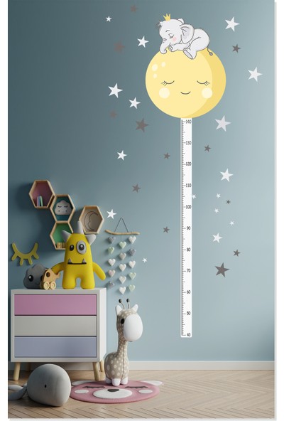 Sticker Sepetim Sevimli Uyuyan Fil ve Ay Boy Ölçer Çocuk Odası Duvar Sticker Sticker Sepetim Sevimli Uyuyan Fil ve Ay Boy Ölçer Çocuk Odası Duvar Sticker