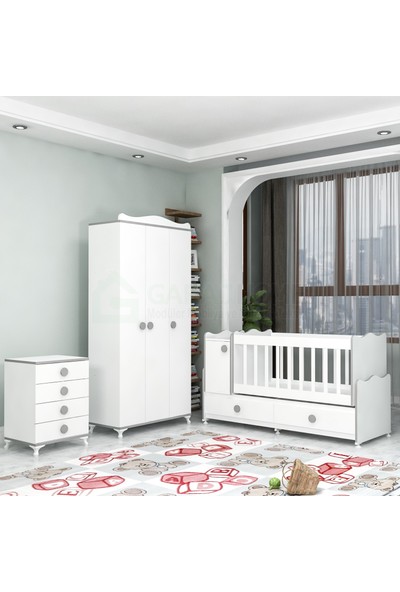 Garaj Home Pırlanta Yıldız 3 Kapaklı Bebek Odası Takımı - Gri