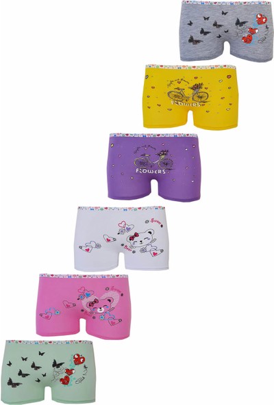 Bkmc Tutku Iç Giyim 6lı Kız Çocuk Renkli Likralı Pamuk Boxer Külot