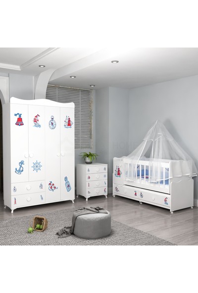 Garaj Home Pırlanta Yıldız 4lü Denizci Bebek Odası Takımı - Yatak ve Uyku Seti Kombinli Garaj Home Pırlanta Yıldız 4lü Denizci Bebek Odası Takımı - Yatak ve Uyku Seti Kombinli