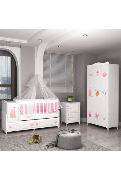Garaj Home Pırlanta Yıldız 3lü Prenses Bebek Odası Takımı - Yatak ve Uyku Seti Kombinli - Pembe Uykusetli Garaj Home Pırlanta Yıldız 3lü Prenses Bebek Odası Takımı - Yatak ve Uyku Seti Kombinli - Pembe Uykusetli