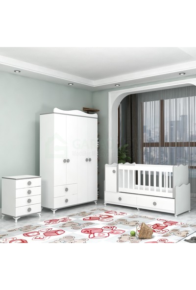 Garaj Home Pırlanta Yıldız 4 Kapaklı Bebek Odası Takımı - Gri
