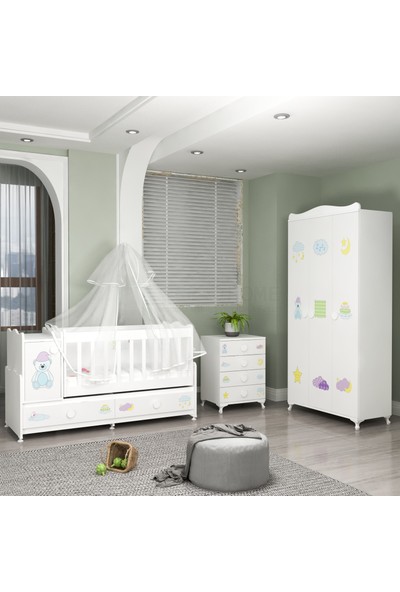 Garaj Home Pırlanta Yıldız 3lü Uykucu Bebek Odası Takımı - Yatak ve Uyku Seti Kombinli - Gri Uykusetli