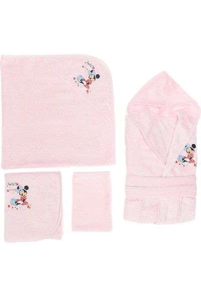Özdilek Minnie Mouse Nakışlı Bambu Bebek Bornoz Seti Pembe Özdilek Minnie Mouse Nakışlı Bambu Bebek Bornoz Seti Pembe