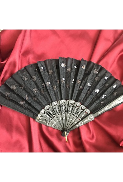 Yeşim Aksesuar Çiçek Desenli Yelpaze, Dantelli Yelpaze