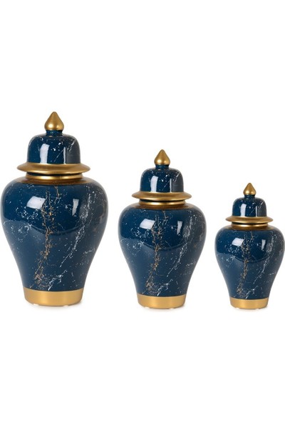 İkbal Home Ipek Züccaciye 3lü Şah Küp Mermer Gece Mavisi