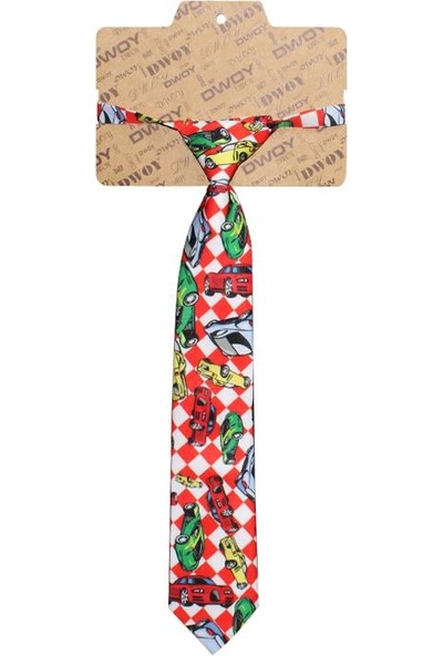 Dwoy Baklava Dilimli Araba Desenli Çocuk Kravat Kırmızı Dwoy Baklava Dilimli Araba Desenli Çocuk Kravat Kırmızı