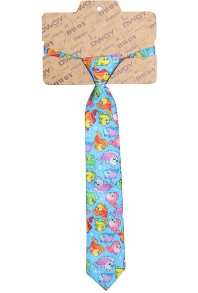 Dwoy Balık Desenli Çocuk Kravat Mavi