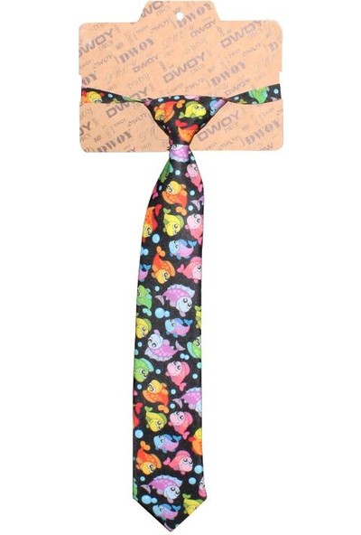 Dwoy Balık Desenli Çocuk Kravat Siyah