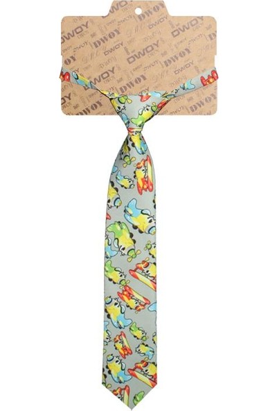 Dwoy Helikopter Desenli Çocuk Kravat Gri