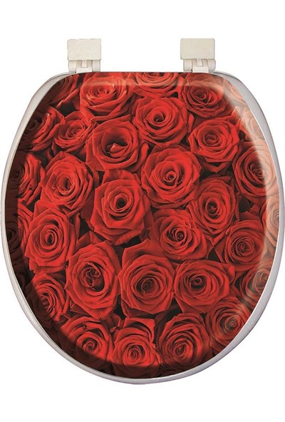 Softy Jumbo Kırmızı Gül Desenli Yumuşak Klozet Kapağı Beyaz