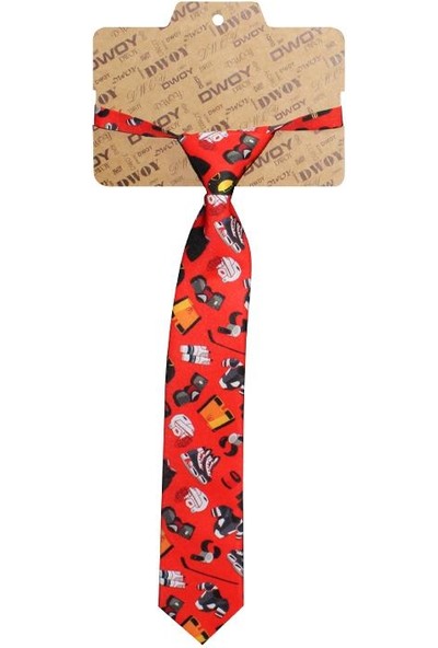 Dwoy Hentbol Desenli Çocuk Kravat Kırmızı