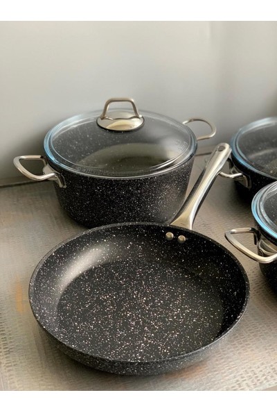 Arow New Black Granit Ilag Kaplama 7 Prç Tencere Set 2591