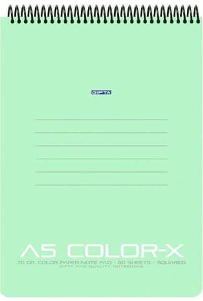 Gıpta A4 Defter 80 Yp. Kareli Spr. Pp. Kpk. Bloknot Color-X Pastel Yeşil Gıpta A4 Defter 80 Yp. Kareli Spr. Pp. Kpk. Bloknot Color-X Pastel Yeşil