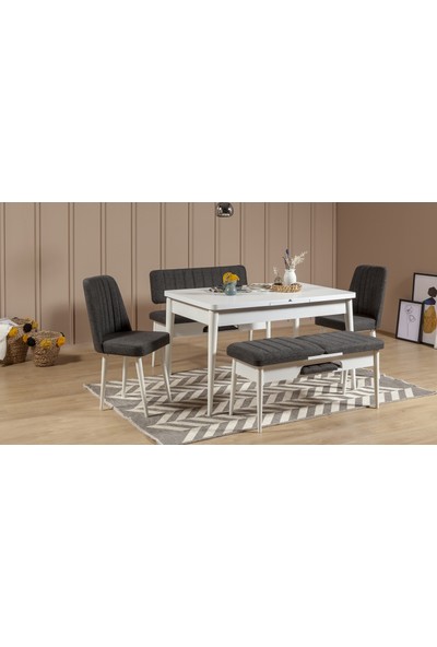 Reysa Mobilya Vina Banklı Mutfak Masa Takımı Beyaz Antrasit