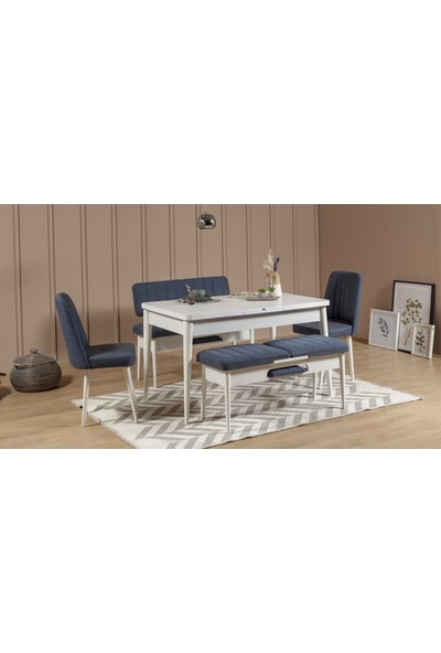 Reysa Mobilya Vina Banklı Mutfak Masa Takımı Beyaz Lacivert