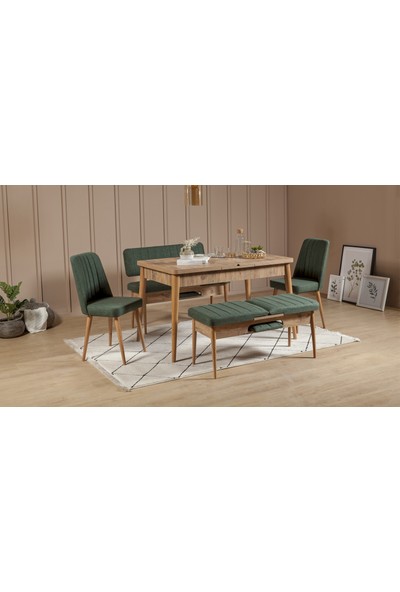 Reysa Mobilya Vina Banklı Mutfak Masa Takımı Atlantik Yeşil