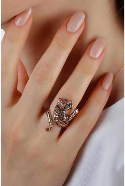 Madame Concept Özel Tasarım Leopar Figürlü Bronz Kaplama Yüzük