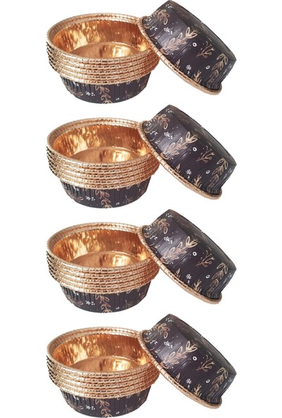 Roll-Up Premium Yaprak Desenli Siyah Yuvarlak Aşure-Tatlı Kase 24'lü Roll-Up Premium Yaprak Desenli Siyah Yuvarlak Aşure-Tatlı Kase 24'lü