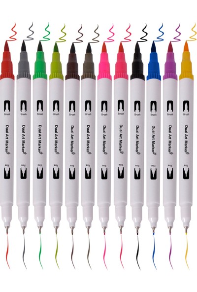 Samur Çift Taraflı Sanatsal Keçeli Kalem Seti 12'li Samur Çift Taraflı Sanatsal Keçeli Kalem Seti 12'li