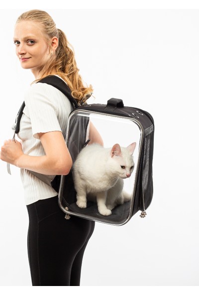 Pet Club Şeffaf Kedi - Köpek Taşıma Sırt Çantası Siyah