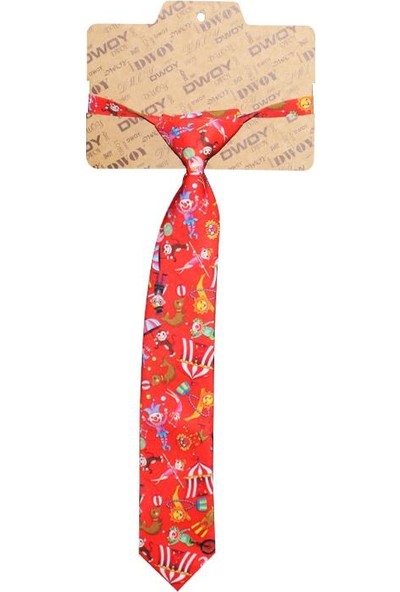Dwoy Palyaço Desenli Çocuk Kravat Kırmızı
