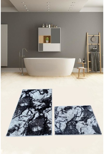 Evser Azur Siyah Ultra Yumuşak 2'li Set Klozet Takımı Banyo Paspası Evser Azur Siyah Ultra Yumuşak 2'li Set Klozet Takımı Banyo Paspası