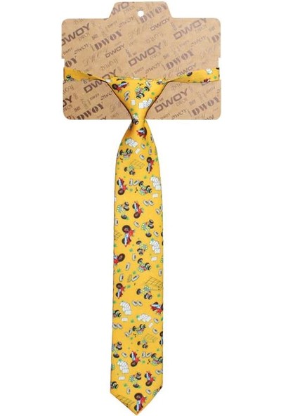 Dwoy Motor Desenli Çocuk Kravat Sarı