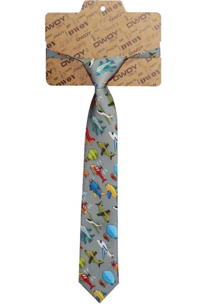 Dwoy Uçak Desenli Çocuk Kravat Gri