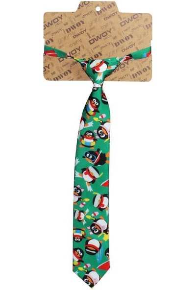 Dwoy Penguen Desenli Çocuk Kravat Yeşil Dwoy Penguen Desenli Çocuk Kravat Yeşil
