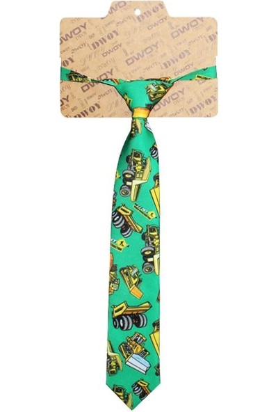 Dwoy Kamyon Desenli Çocuk Kravat Yeşil