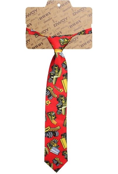 Dwoy Kamyon Desenli Çocuk Kravat Kırmızı