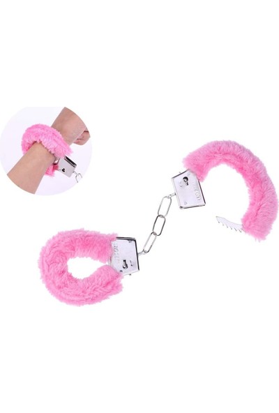 Samur Pembe Renk Peluş Tüylü Anahtarlı Metal Kelepçe Samur Pembe Renk Peluş Tüylü Anahtarlı Metal Kelepçe