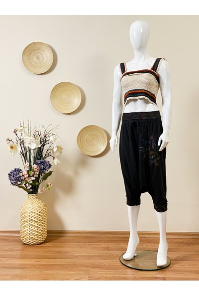 Vero Ninco Kadın Yıkamalı Keten Nakışlı Salaş Şalvar