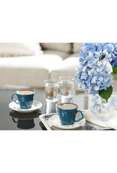 English Home Clover Flower Porselen 2'li Kahve Fincan Takımı 80 ml Beyaz - Mavi English Home Clover Flower Porselen 2'li Kahve Fincan Takımı 80 ml Beyaz - Mavi