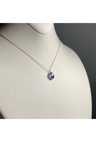 Hür Gold 14 Ayar Altın Mavi Damla Taşlı Kolye